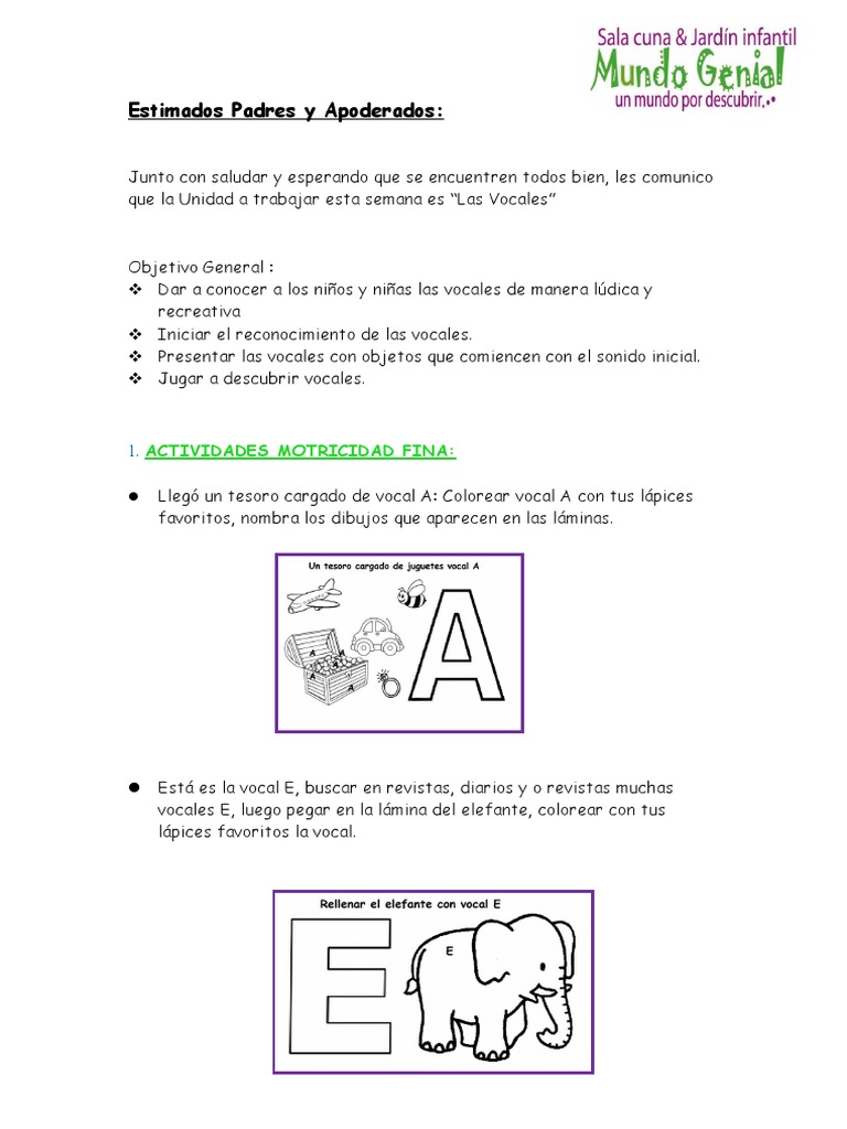 Semana Las Vocales Mundo Genial | PDF | Artes del lenguaje y disciplina ...