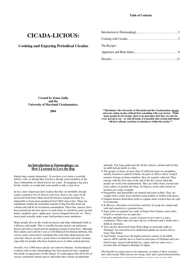 Cicada Recipes - Cookbook | PDF | Insects | Foods