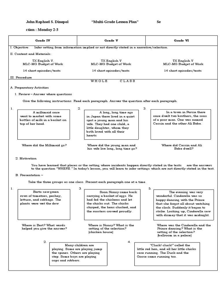 Multi Grade Lesson Plan | PDF | Chicken
