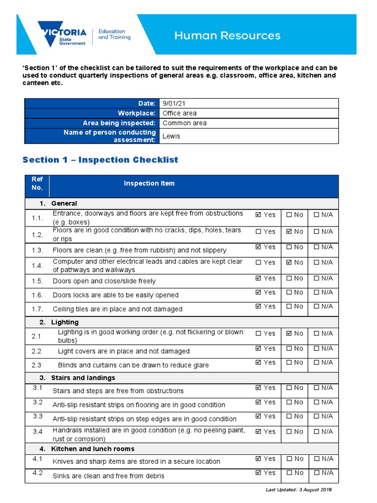 General Workplace Inspection Checklist | PDF | Manufactured Goods ...