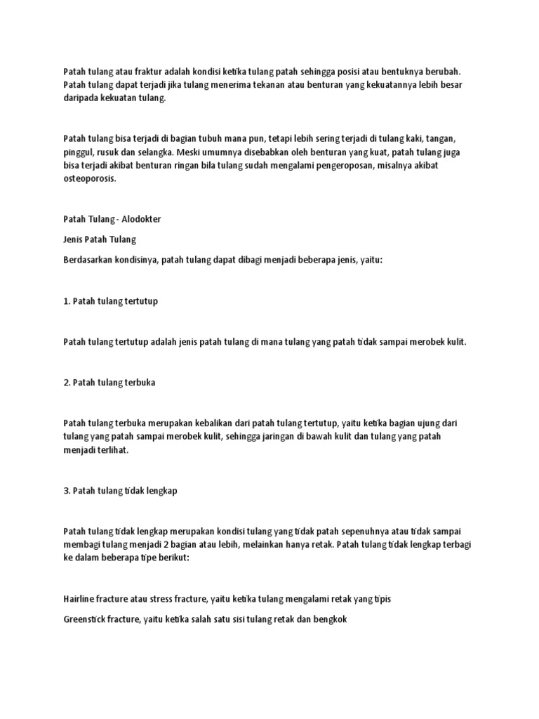 Jenis dan Penanganan Patah Tulang | PDF