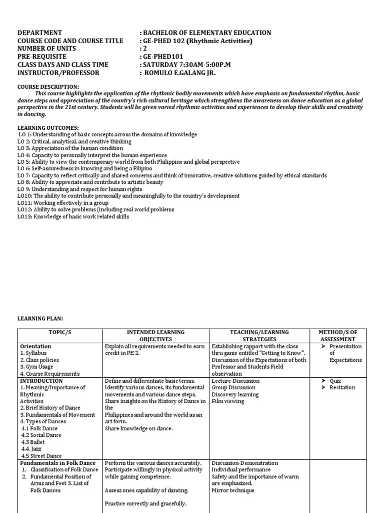 Syllabus Rhytmic Dance | PDF | Ballroom Dance | Dances
