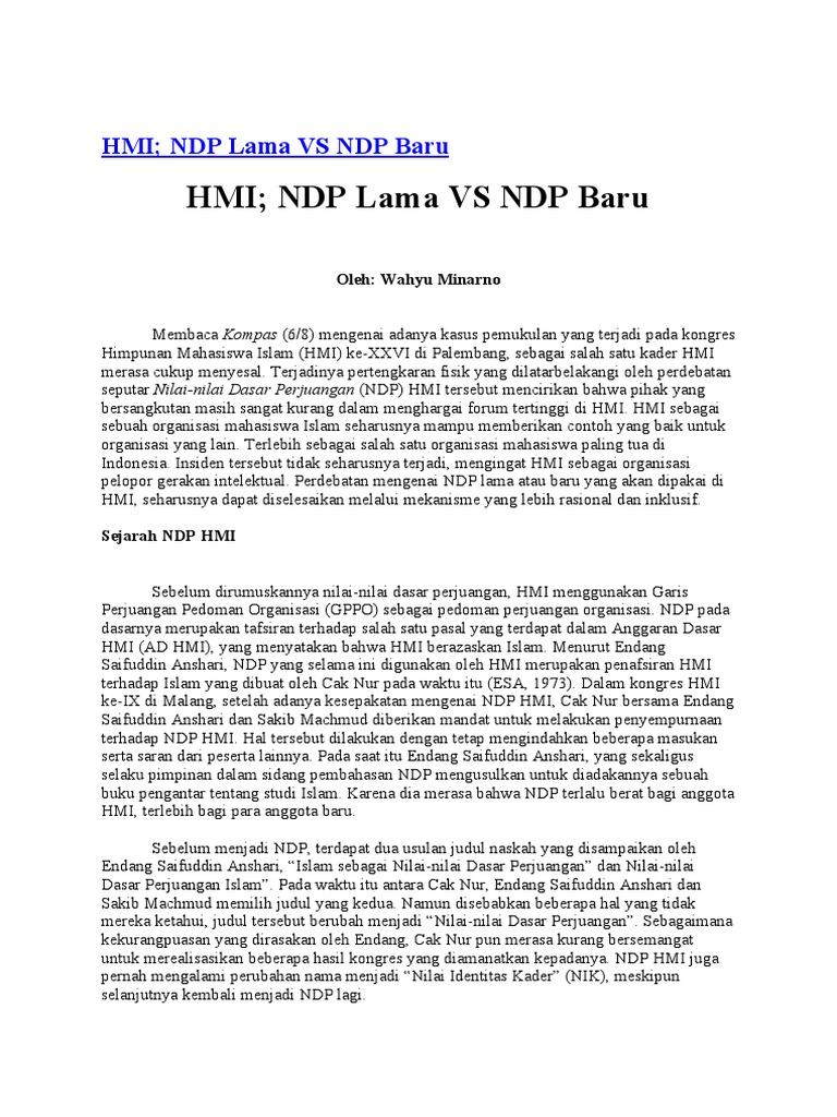 Sejarah dan Versi NDP HMI | PDF