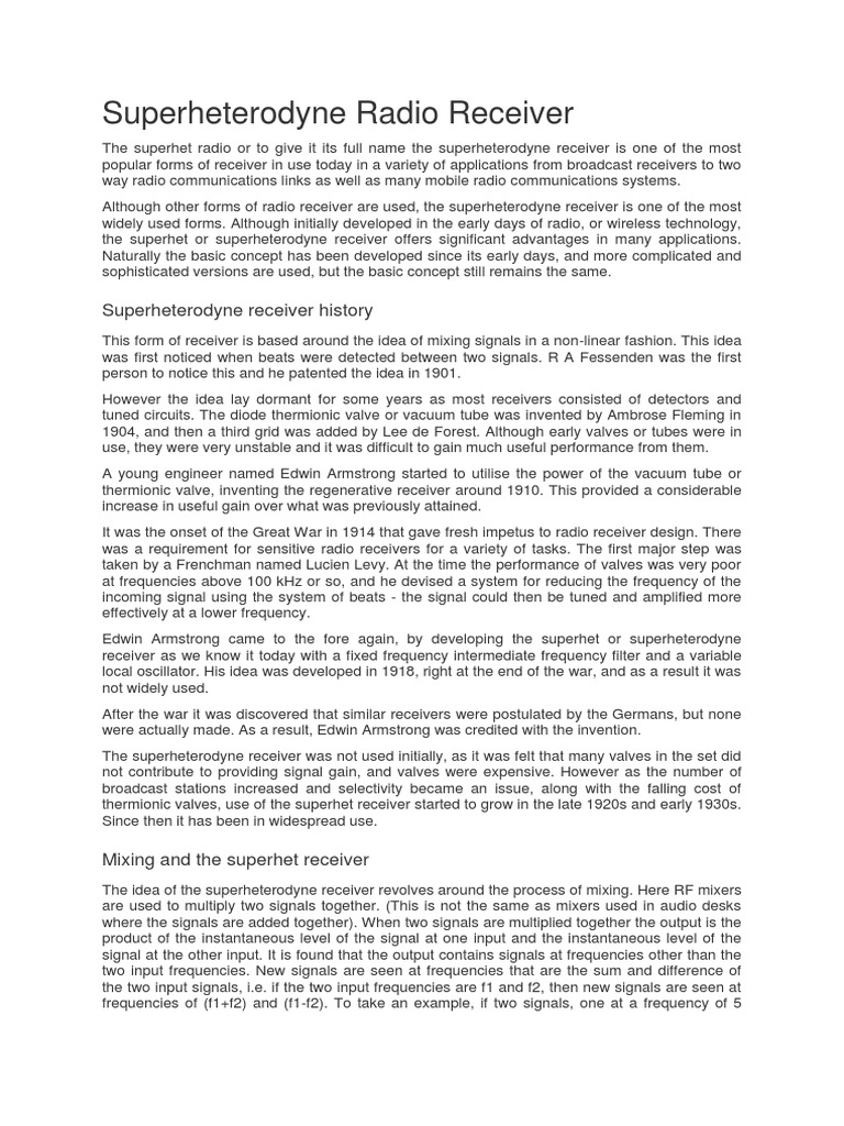 Superheterodyne Radio Receiver | PDF | Detector (Radio) | Frequency Modulation