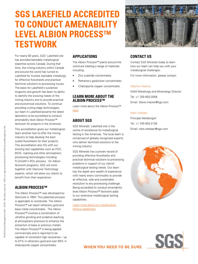 SGS Canada Inc Minerals 43 Lakefield Accredited To Conduct Amenability ...