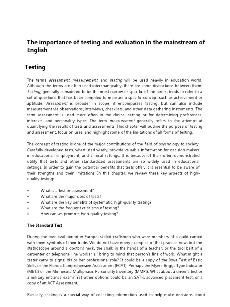 The Importance of Testing and Evaluation | PDF | No Child Left Behind ...