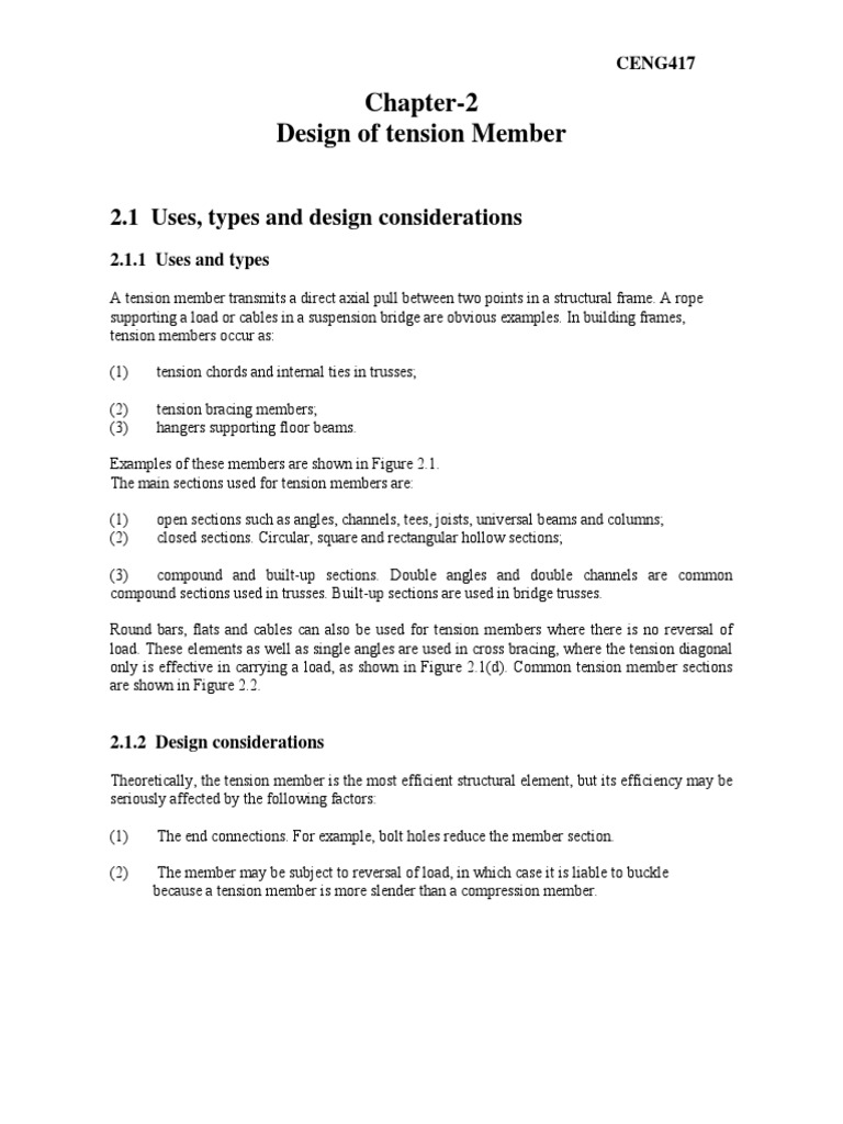 Tension Member Design in Structures | PDF | Truss | Beam (Structure)
