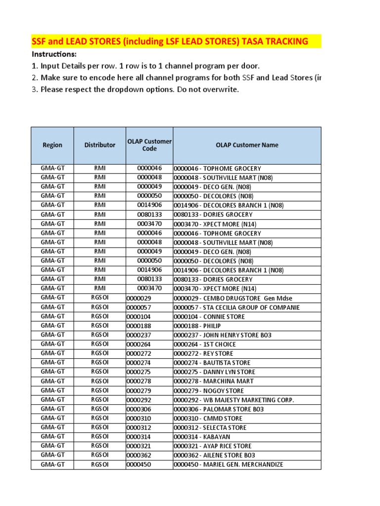SSF and Lead Stores CH Program 2021 TASA Monitoring - Channel Template ...