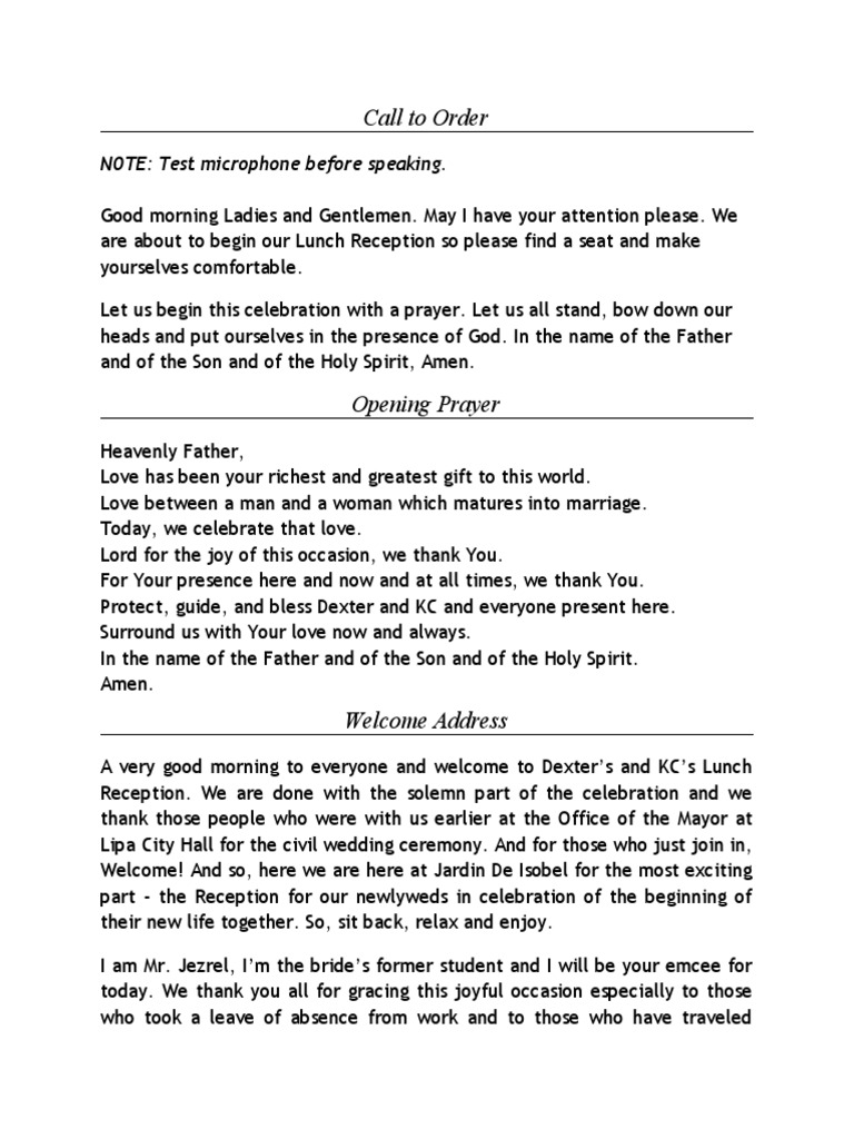 Civil Wedding Script | PDF | Wedding | Bride