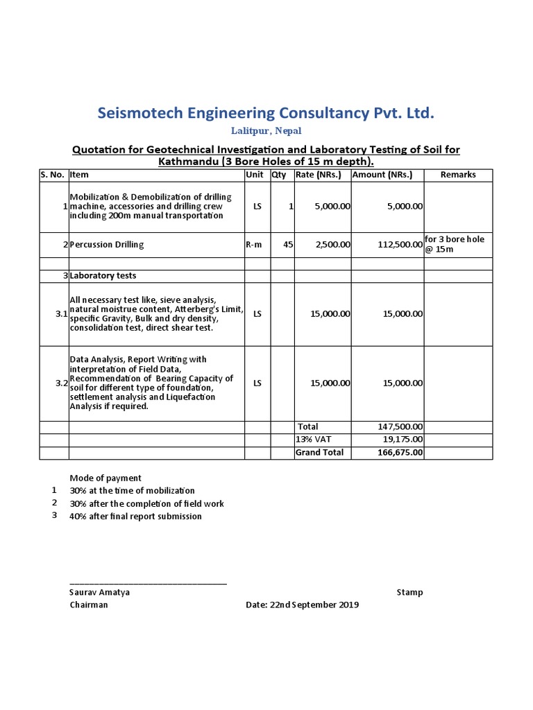 Quotation For Soil Test | PDF