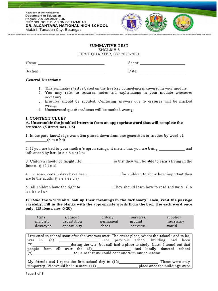 Grade 8 Summative Test | Download Free PDF | Apa Style | Linguistic ...