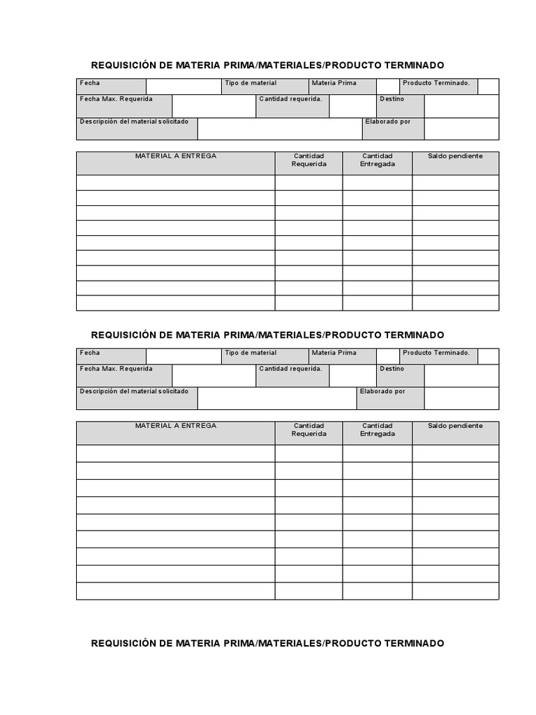 Requisición de Materia Prima | PDF