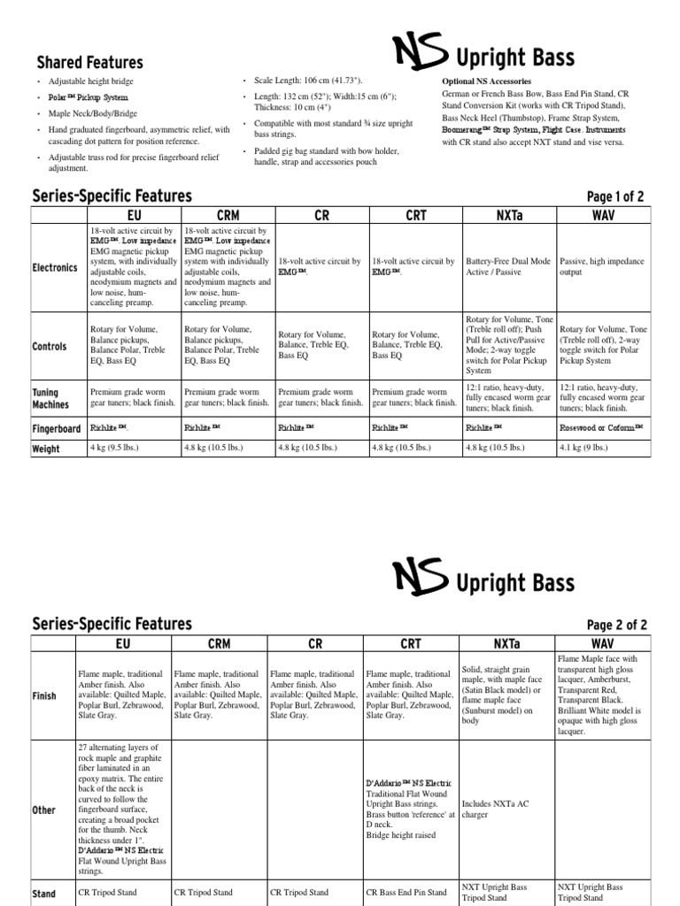 NS Design Upright Bass Feature Comparisons | PDF | Bass Guitar | Double ...