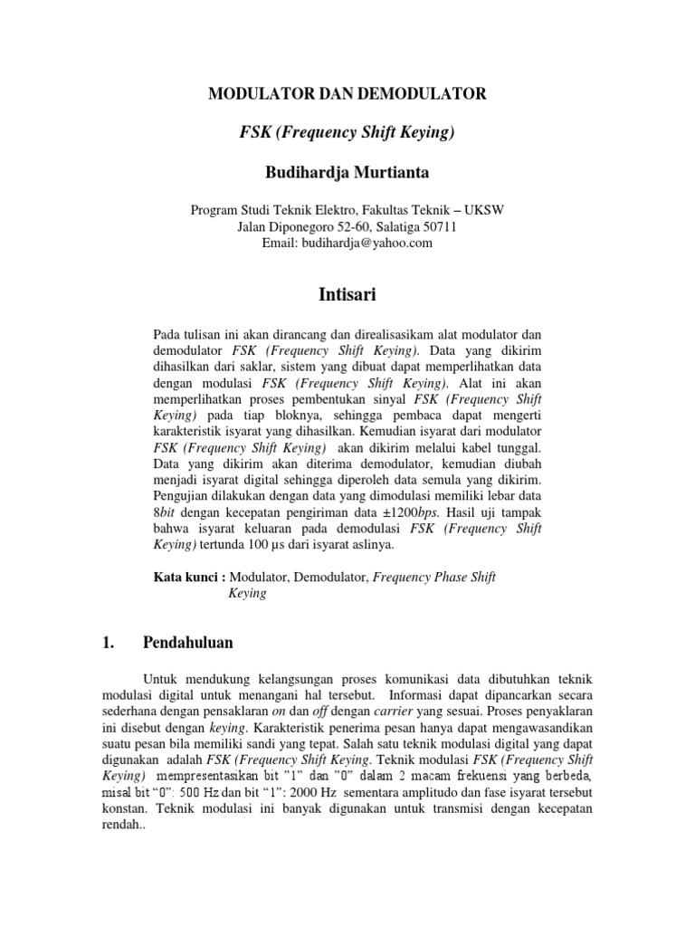 Modulator Dan Demodulator: FSK (Frequency Shift Keying) | PDF