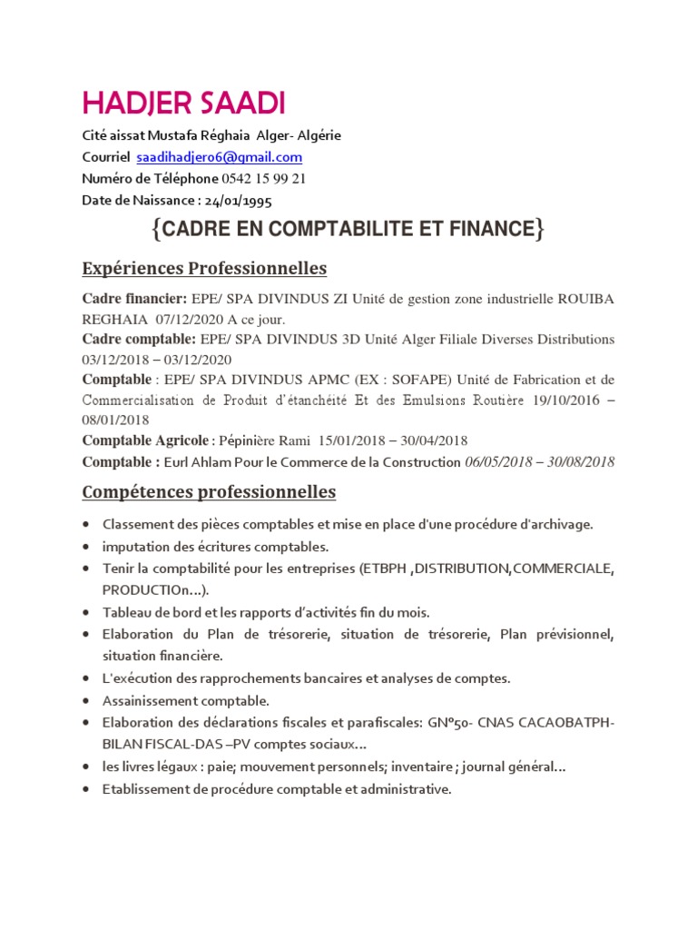 Hadjer SAADI CV | PDF | Comptabilité | Business