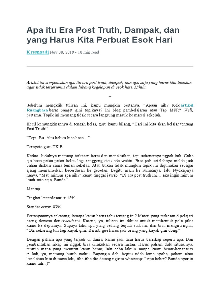 Apa Itu Era Post Truth | PDF