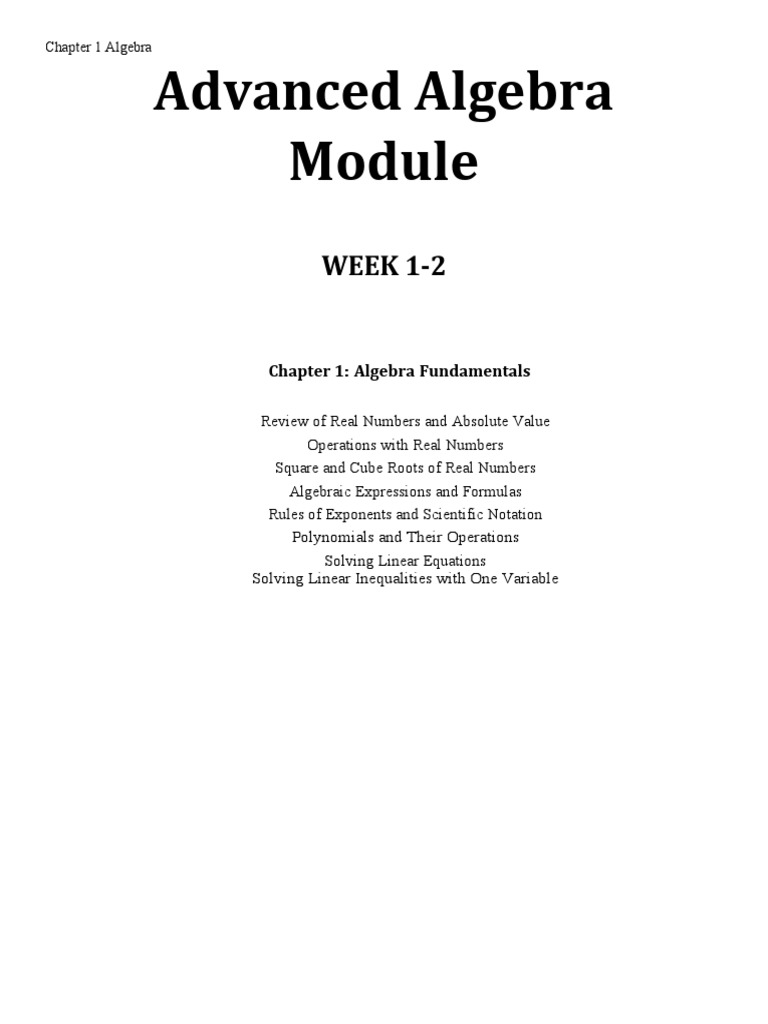 Advanced Algebra MODULE Week 1-2 | PDF | Set (Mathematics) | Inequality ...