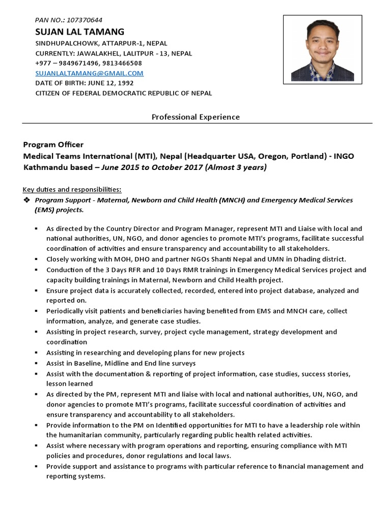 CV Sujan Tamang | PDF | Regulatory Compliance | Logistics