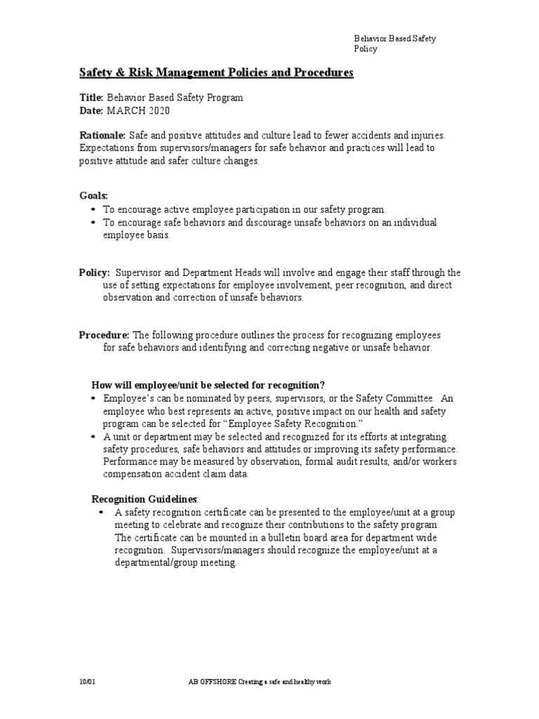 Behavior Based Safety Program | PDF | Safety | Employment