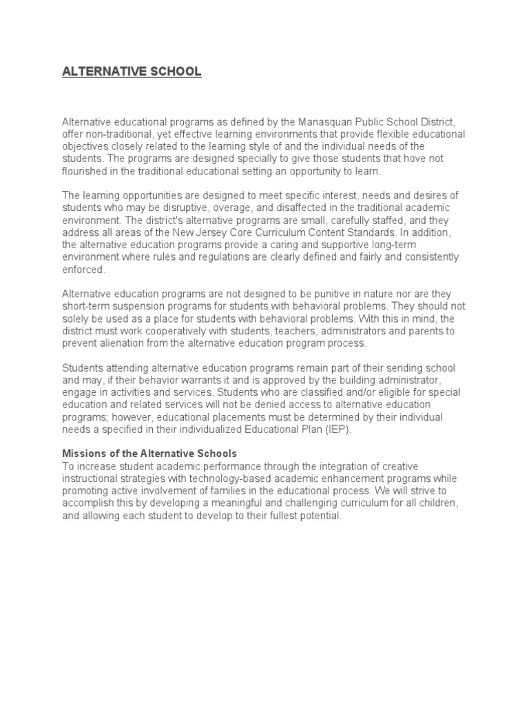 Effective Alternative Education Programs | PDF | Individualized ...