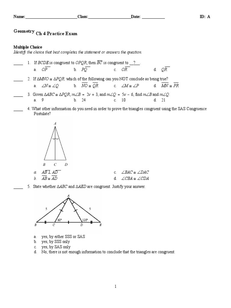 Geometry CH 4 Practice Exam: Identify The Choice That Best Completes ...