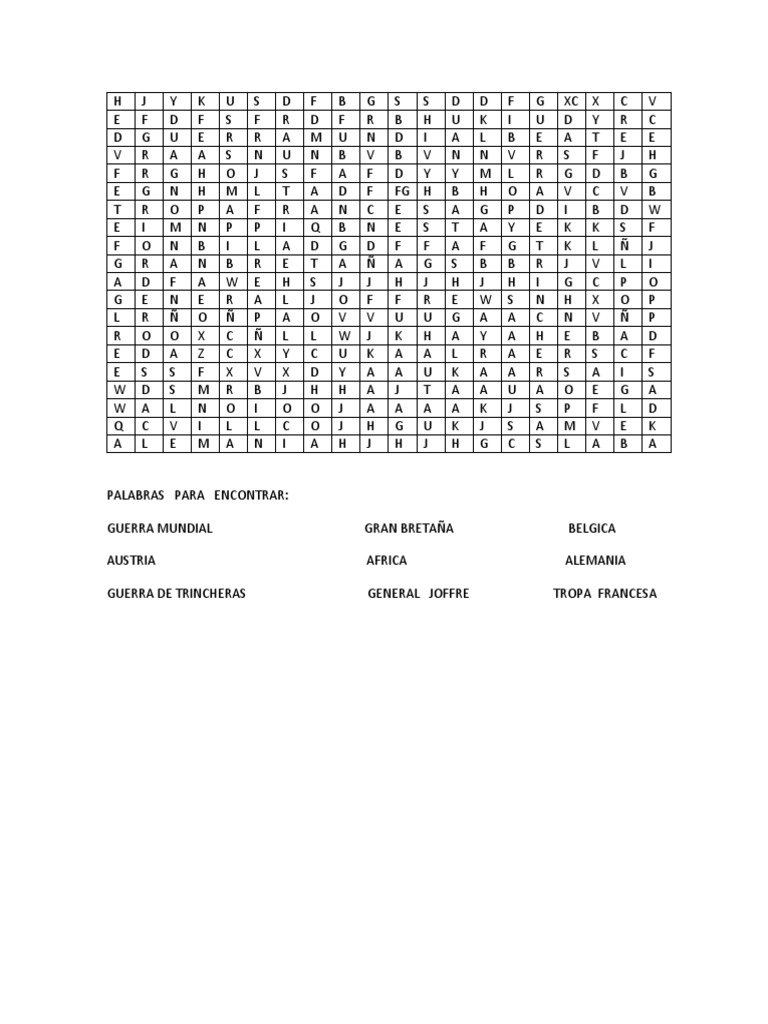 Sopa de Letras Primera Guerra Mundial