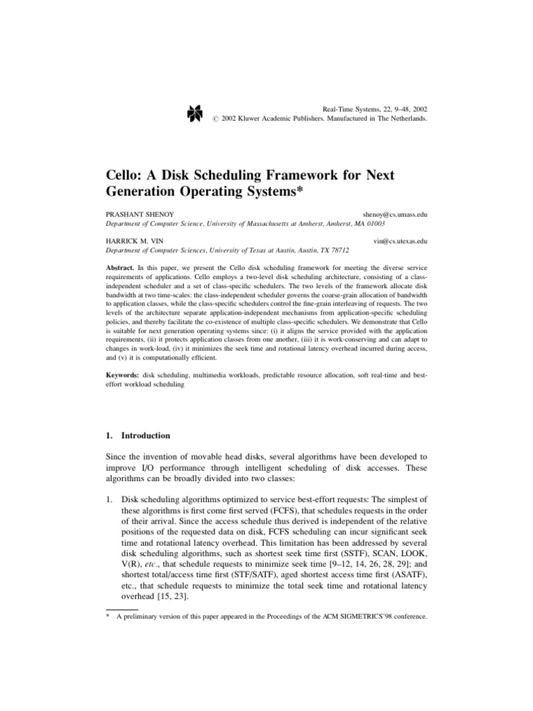 Cello: A Disk Scheduling Framework For Next Generation Operating Systems | PDF | Scheduling ...