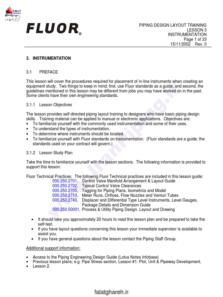 FLUOR Lesson03 Instrumentation | PDF | Valve | Flow Measurement