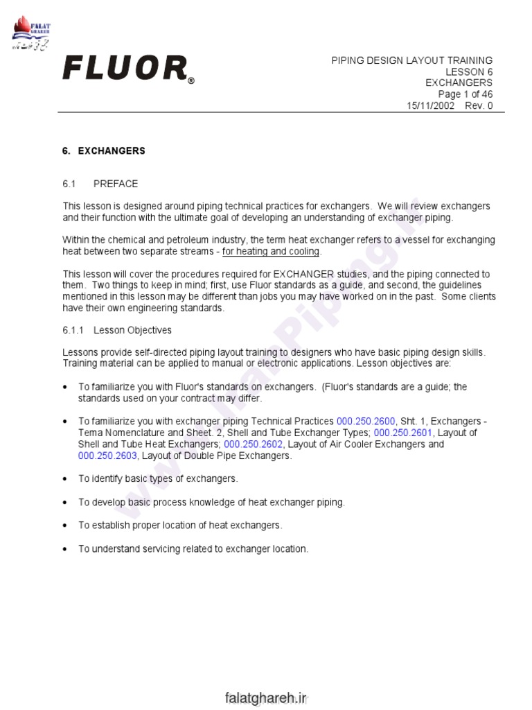 FLUOR-lesson06 Exchangers | PDF | Heat Exchanger | Steam