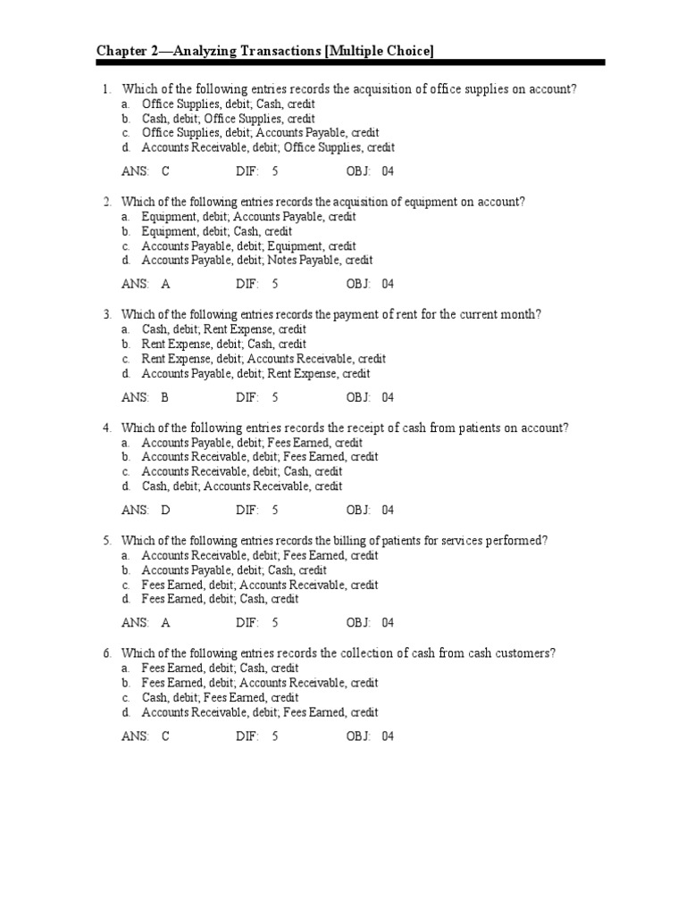 Examination Question and Answers, Set C (Multiple Choice), Chapter 2 ...