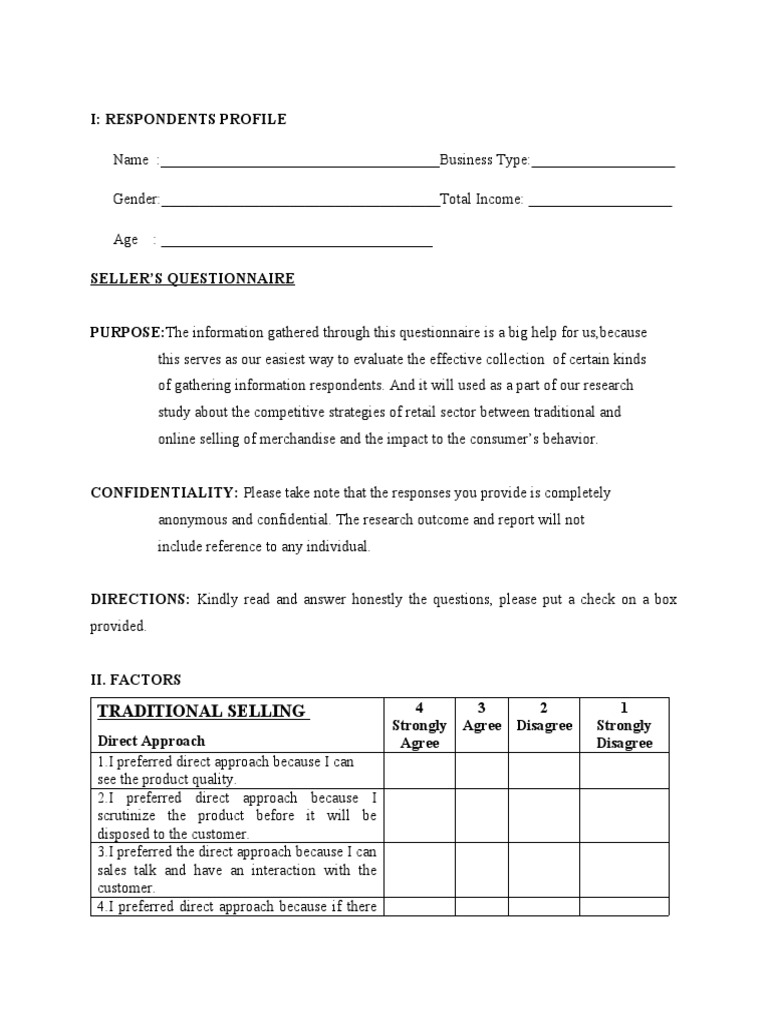 Survey Questionnaire Final | PDF | Retail | Sales