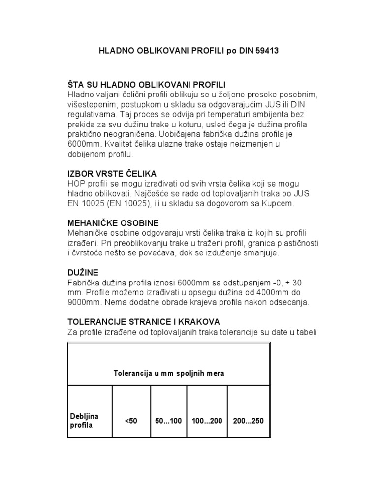 HLADNO OBLIKOVANI PROFILI Po DIN 59413 | PDF
