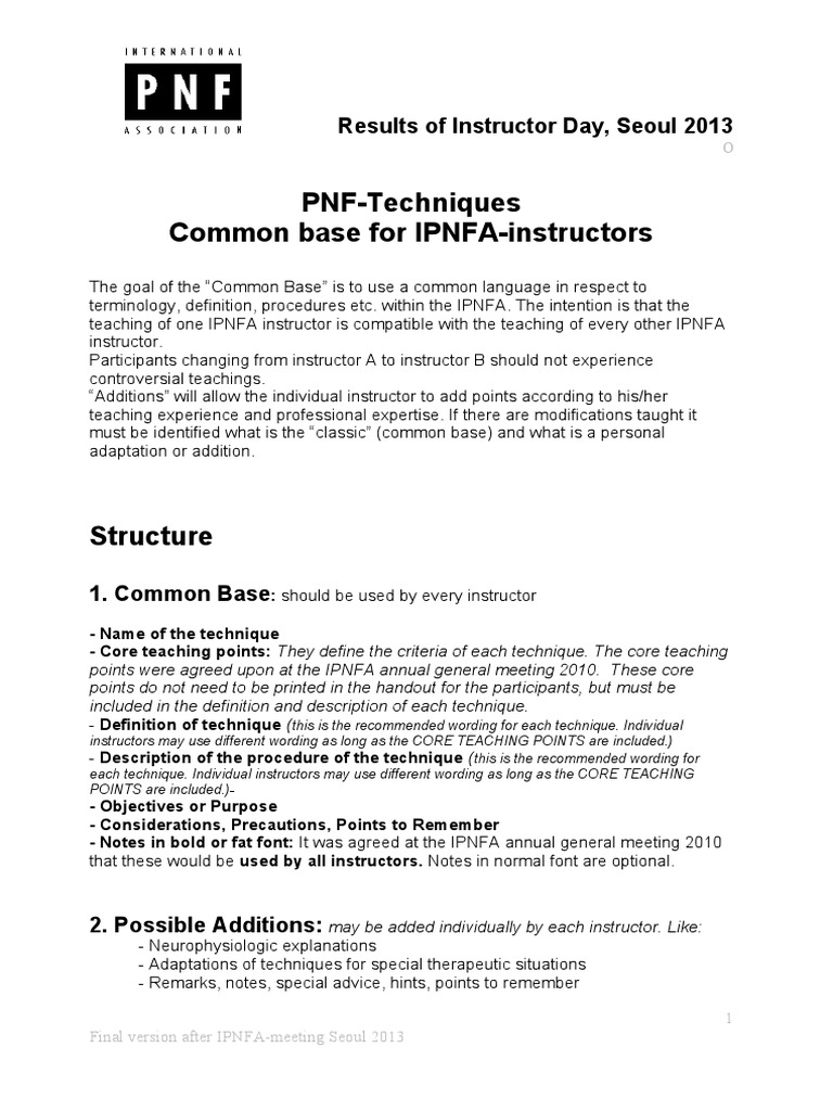 PNF-Techniques Common Base For IPNFA-instructors: Results of Instructor ...