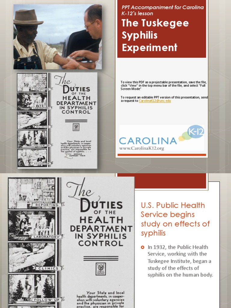 Tuskegee Syphilis Experiment PPT | PDF | Medicine | Health Sciences