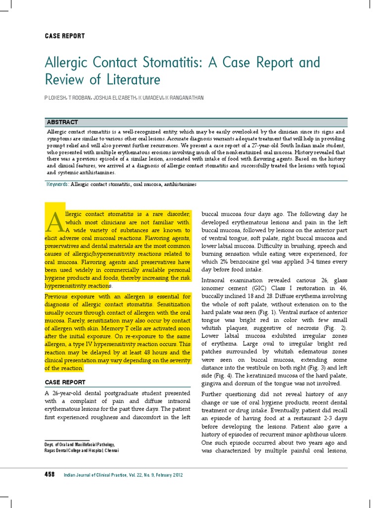 Allergic Contact Stomatitis: A Case Report and Review of Literature ...