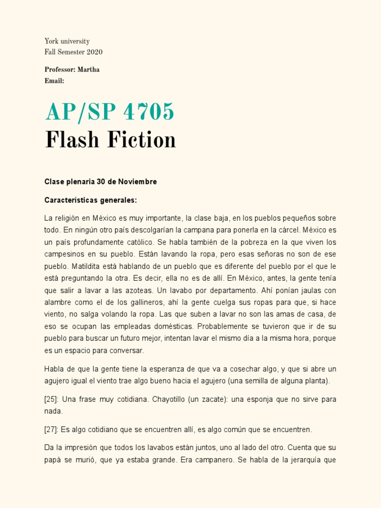 Class Notes Flash Fiction | PDF | Perdón | Horacio