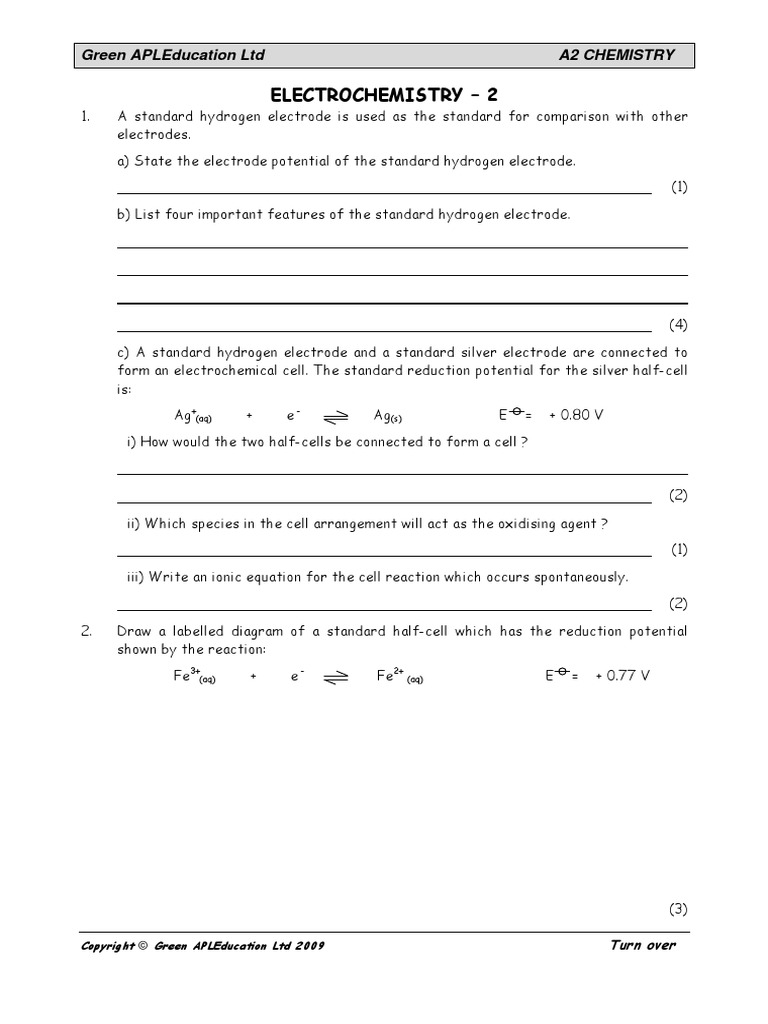 Electrode Potential Questions | PDF | Redox | Electrochemistry