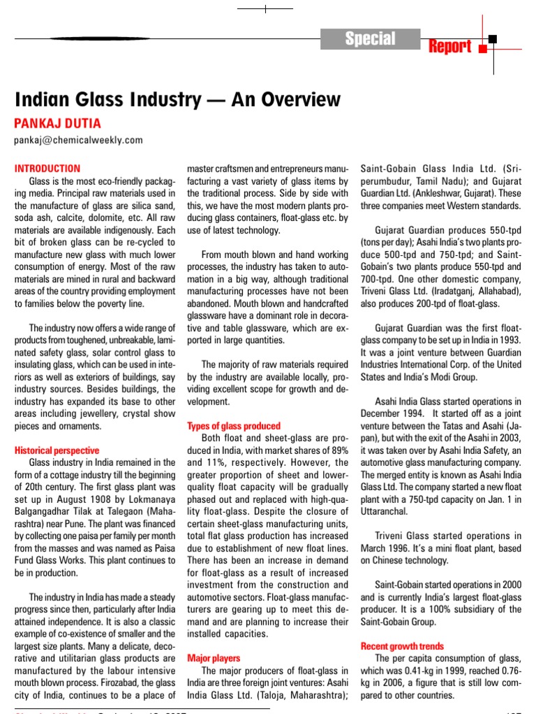 Indian Glass Industry - An Overview | PDF | Glasses | Economic Growth