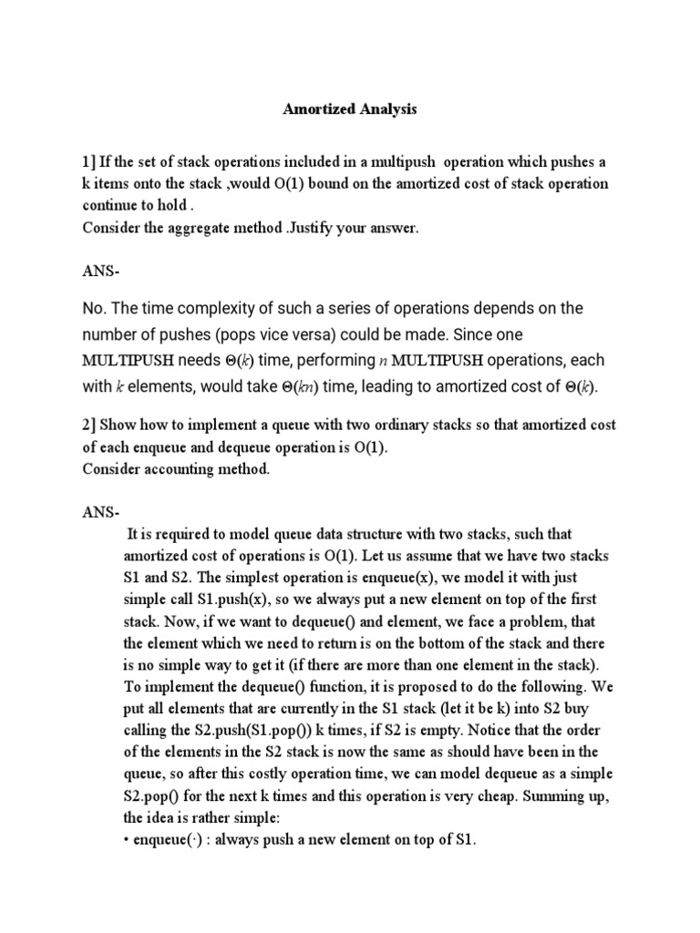 Amortized Analysis | PDF | Queue (Abstract Data Type) | Computer Science