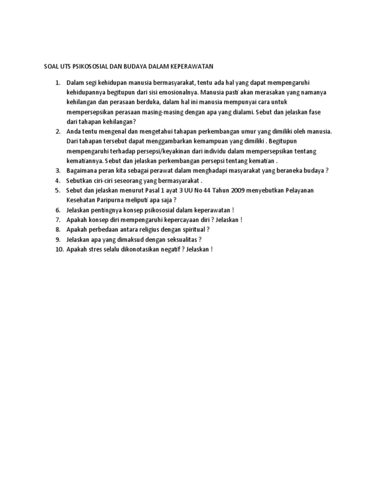 Soal Uts Psiko Bdy DLM Kep | PDF