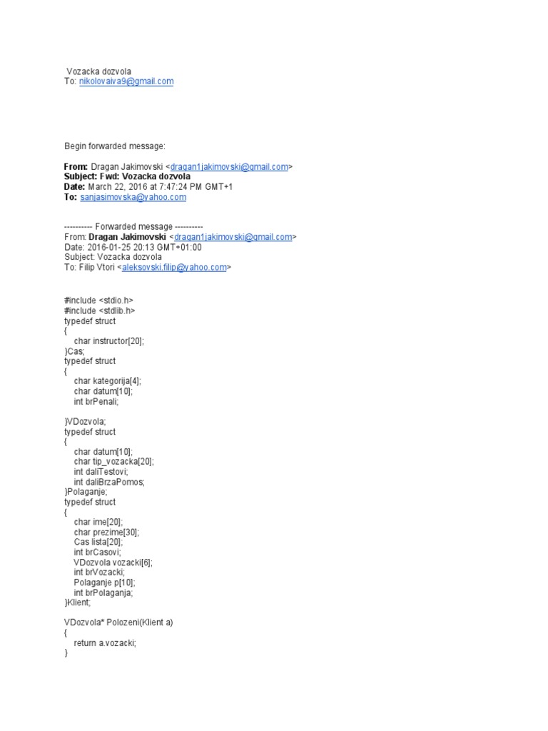 FWD: Vozacka Dozvola: From: Subject: Date: To | PDF