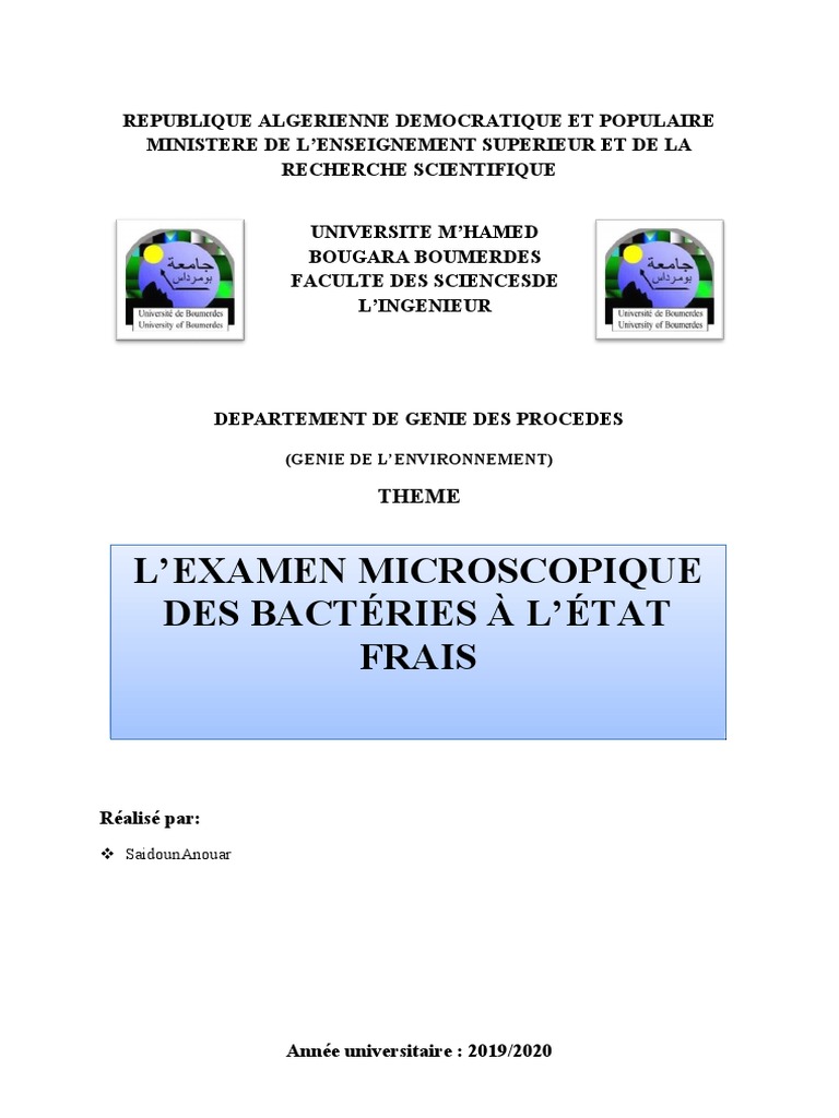 L'examen Microscopique Des Bactéries À L'état Frais | PDF ...