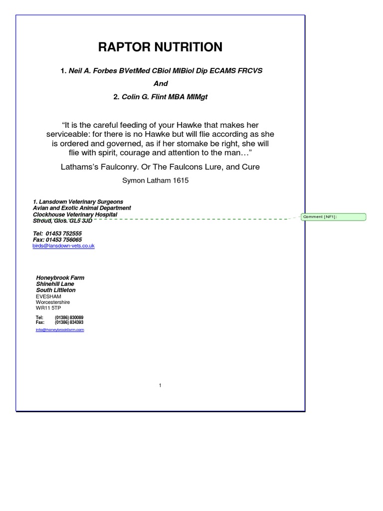 Raptor Nutrition: 1. Neil A. Forbes Bvetmed Cbiol Mibiol Dip Ecams ...