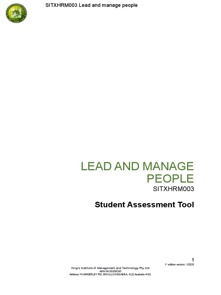 SITXHRM003 - Student Assessment Tool | PDF | Leadership | Plagiarism
