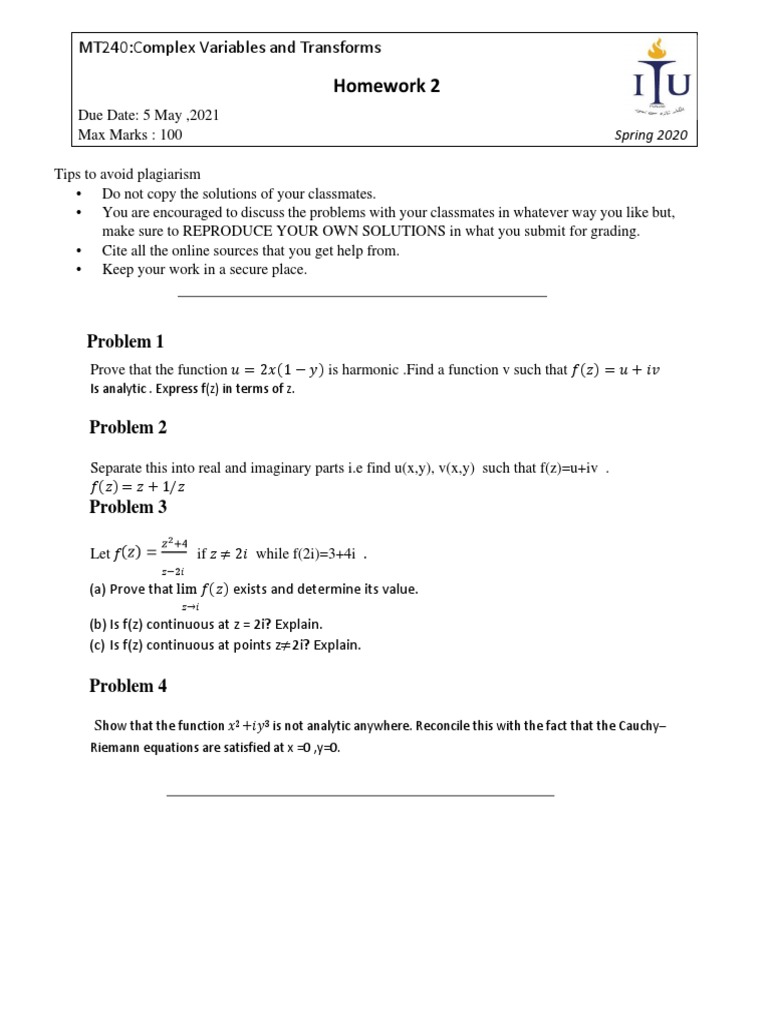 Complex Variables Assignment | PDF