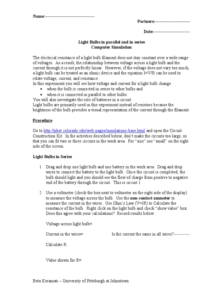 Circuits in Parallel and in Series-Simulation and Hands On | PDF ...