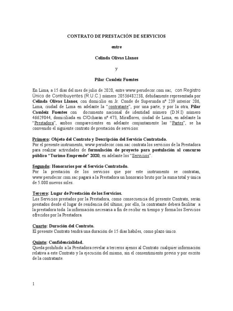 Contrato de Prestación Servicios Turismo Emprende | PDF