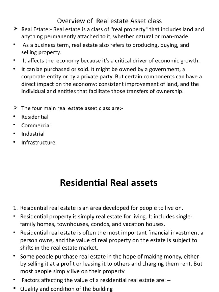 Overview Of Real Estate Asset Class Pdf Commercial Property Property