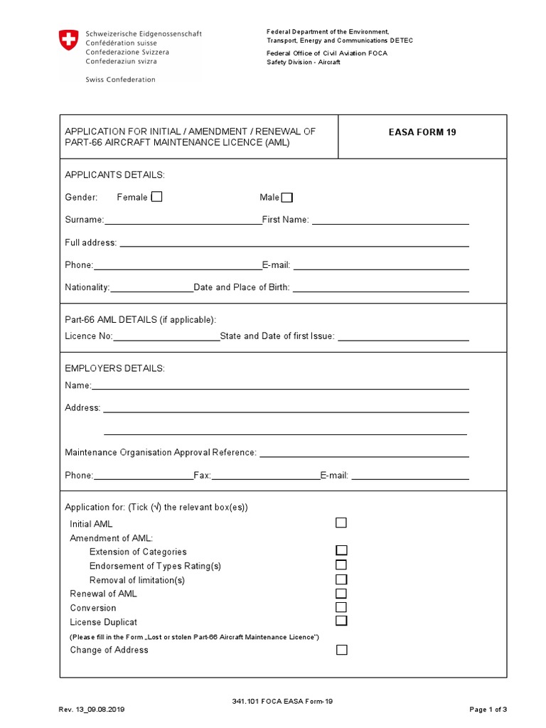 Easa Form 19: Federal Office of Civil Aviation FOCA | PDF | Aircraft ...