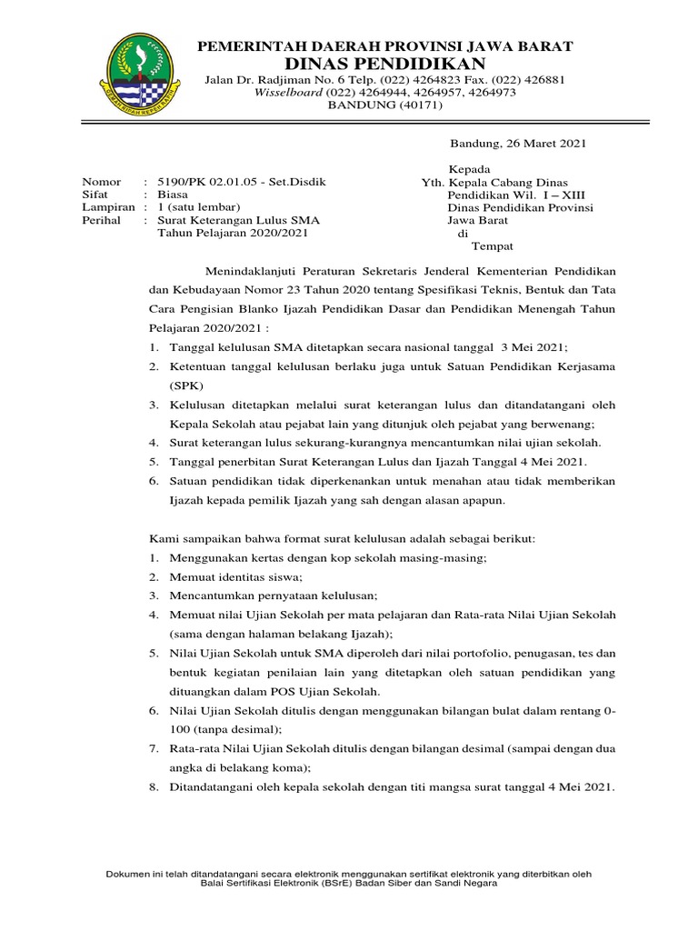 Surat Keterangan Lulus SMA 2021 | PDF
